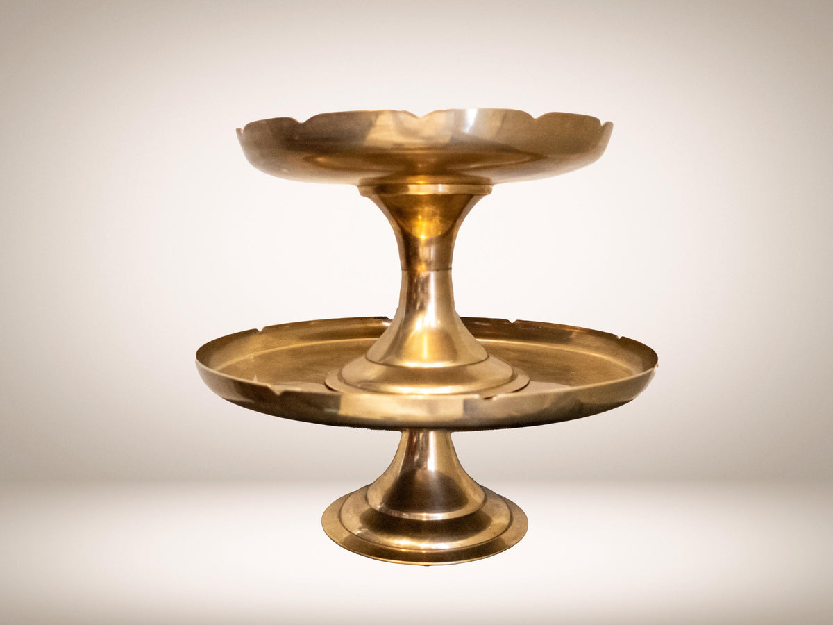 Vintage Pair Of Brass Cake Stands Stackable Tiered Serving Trays ...