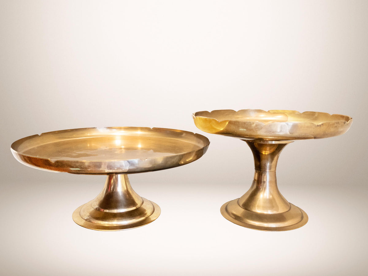 Vintage Pair Of Brass Cake Stands Stackable Tiered Serving Trays ...