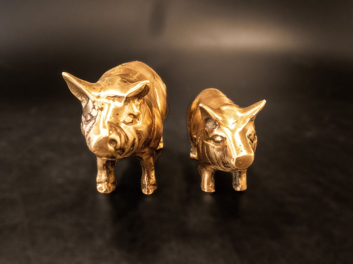 Pair Brass Pigs Piglet Statue Sculpture Figures – InventifDesigns