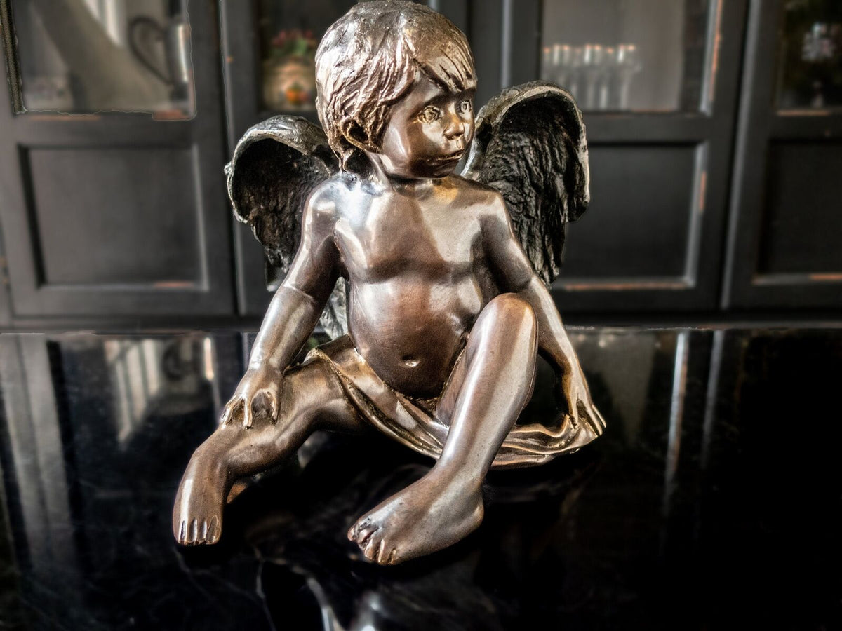 Bronze Winged Cherub Statue Sculpture L' Allouette – InventifDesigns