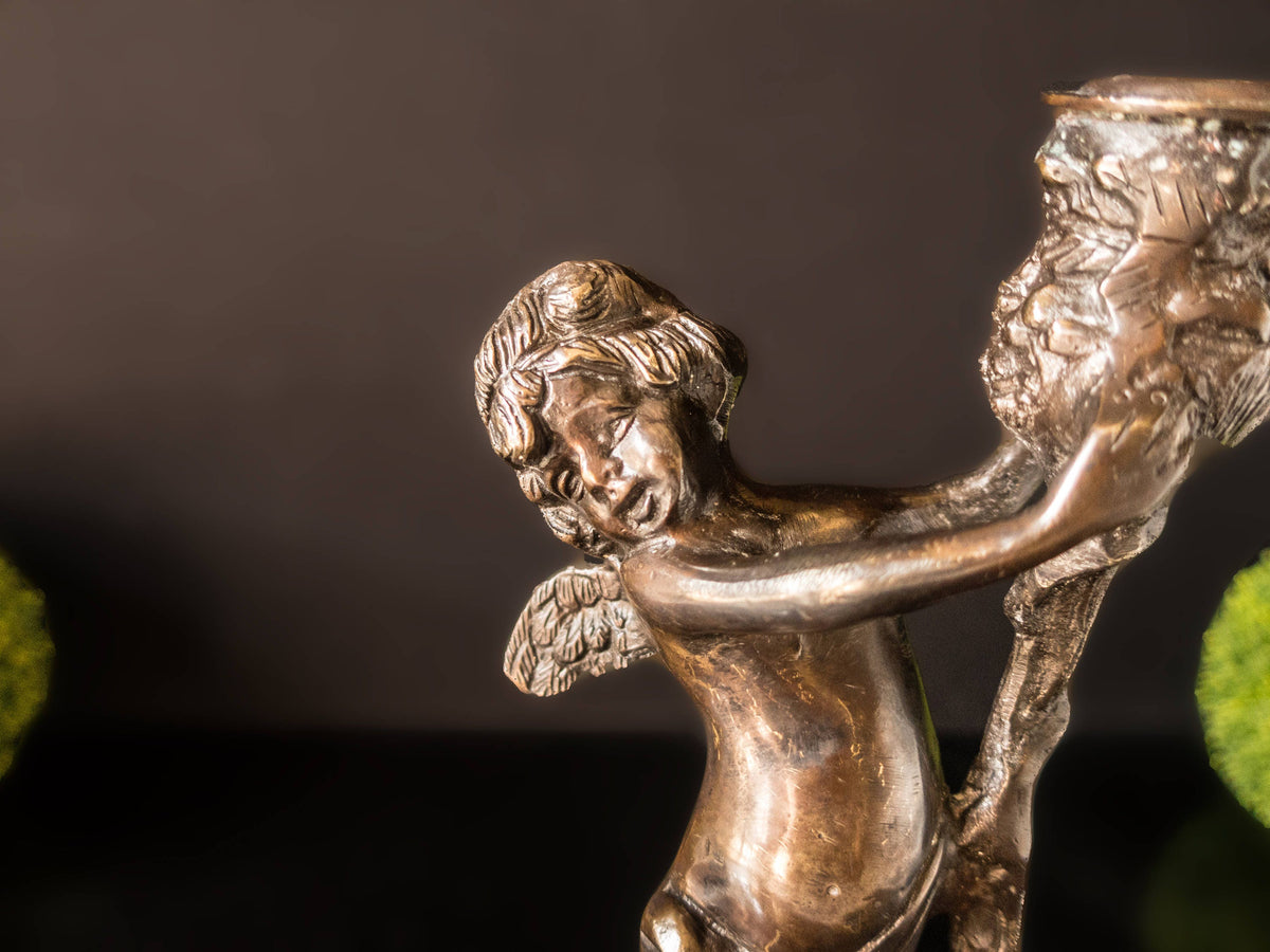 Antique Pair Bronze Cherub Candle Holder Candlestick Putti Victorian ...