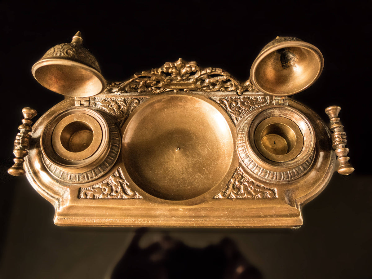 Antique Bronze Inkwell With Removable Cups Ornate – InventifDesigns