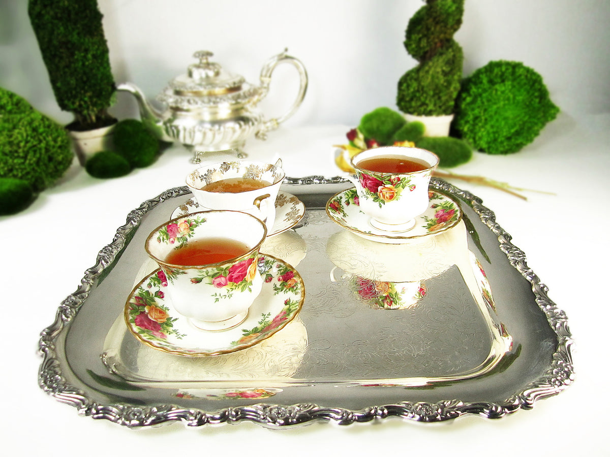 Vintage Silver Plate Square Serving Tray Salver Ornate – InventifDesigns