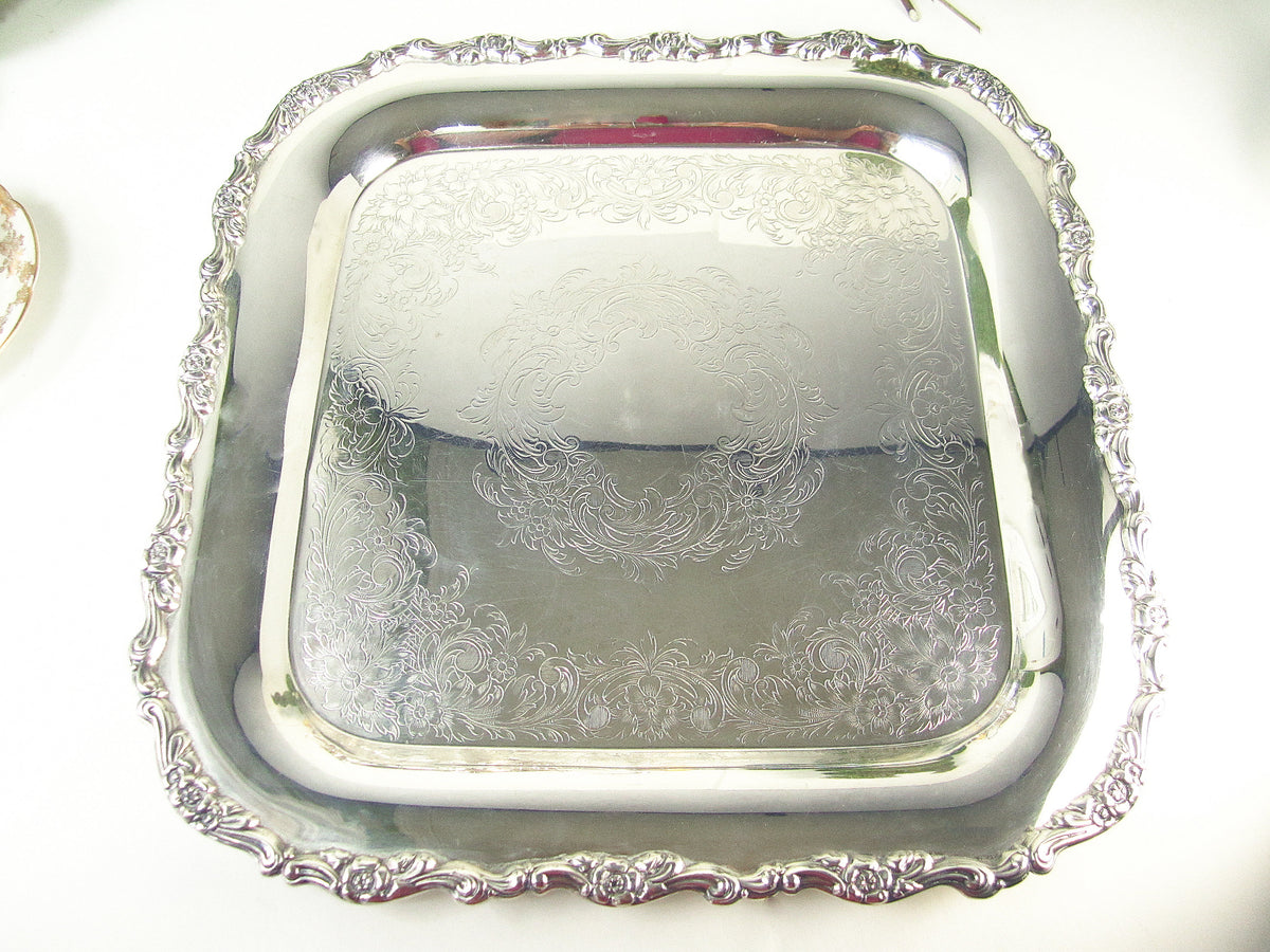 Vintage Silver Plate Square Serving Tray Salver Ornate – InventifDesigns