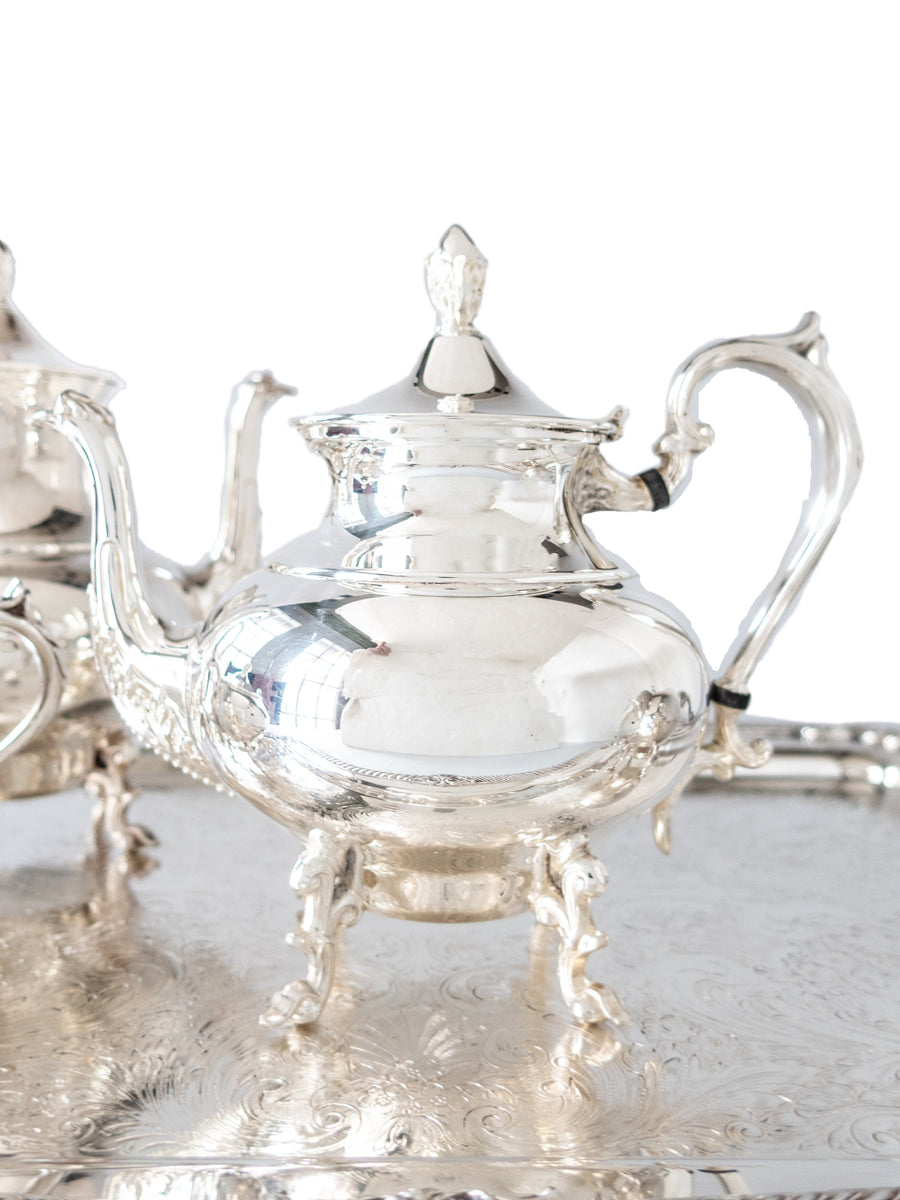 Vintage Silver Plate Tea Set With Tray Coffee Service Set Goldfeder Si ...