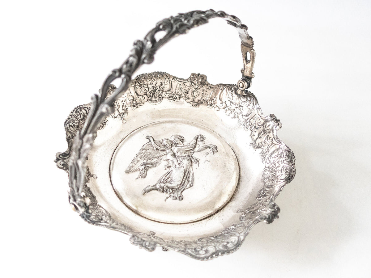 Antique Silver Plate Bride's Basket Repousse Angel Homan Mfg Co Art No ...