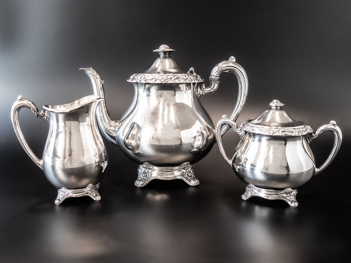 Antique Tea Set Silver Plate Coffee Service Set Glenrose Flower Finial ...