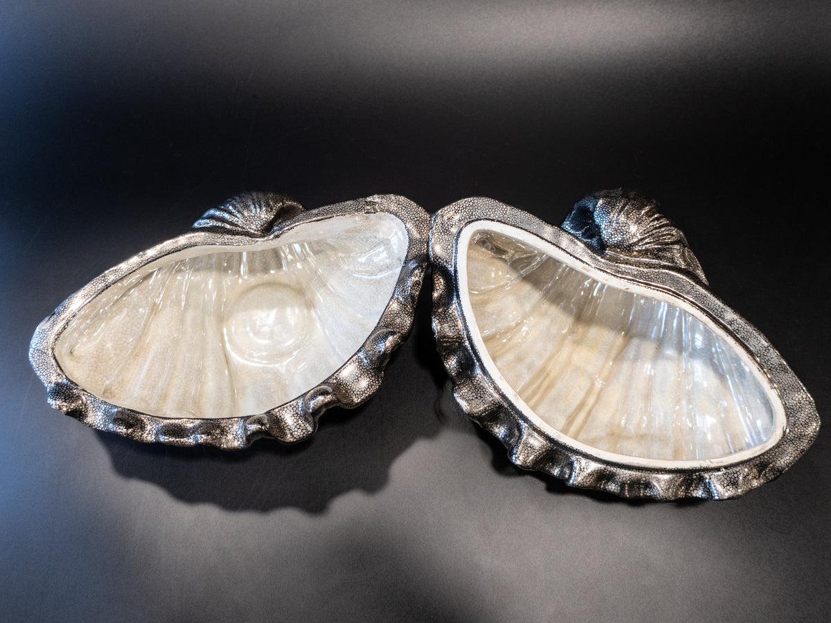 Large Castilian Imports Silver Shell Porcelain Oyster Shell Sea Shell ...