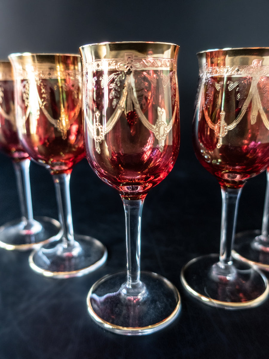 Vintage Ruby Red And Gold Murano Crystal Glasses Set Of 6 – InventifDesigns