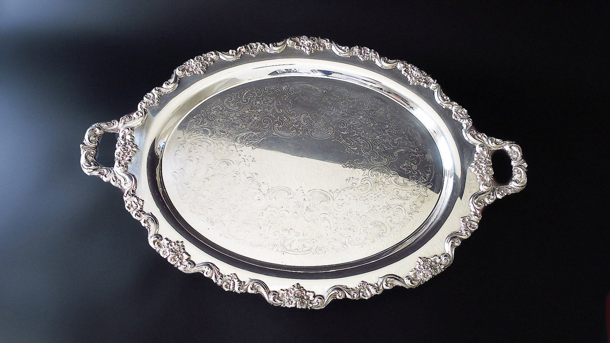 Vintage XL Silver Plate Butler Tray Oval Serving Tray Grand Duchess 30 ...