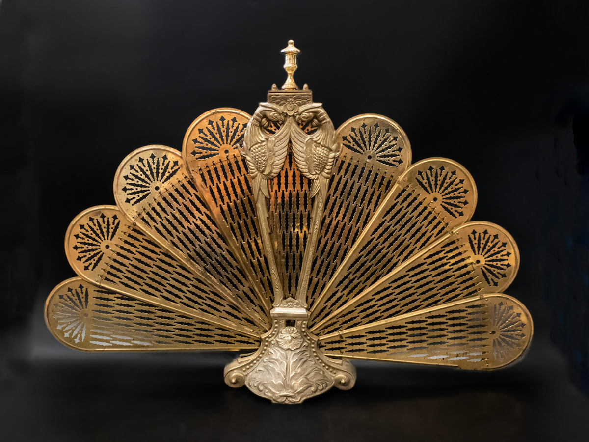 Antique Brass Fireplace Screen Fan Phoenix Birds – InventifDesigns