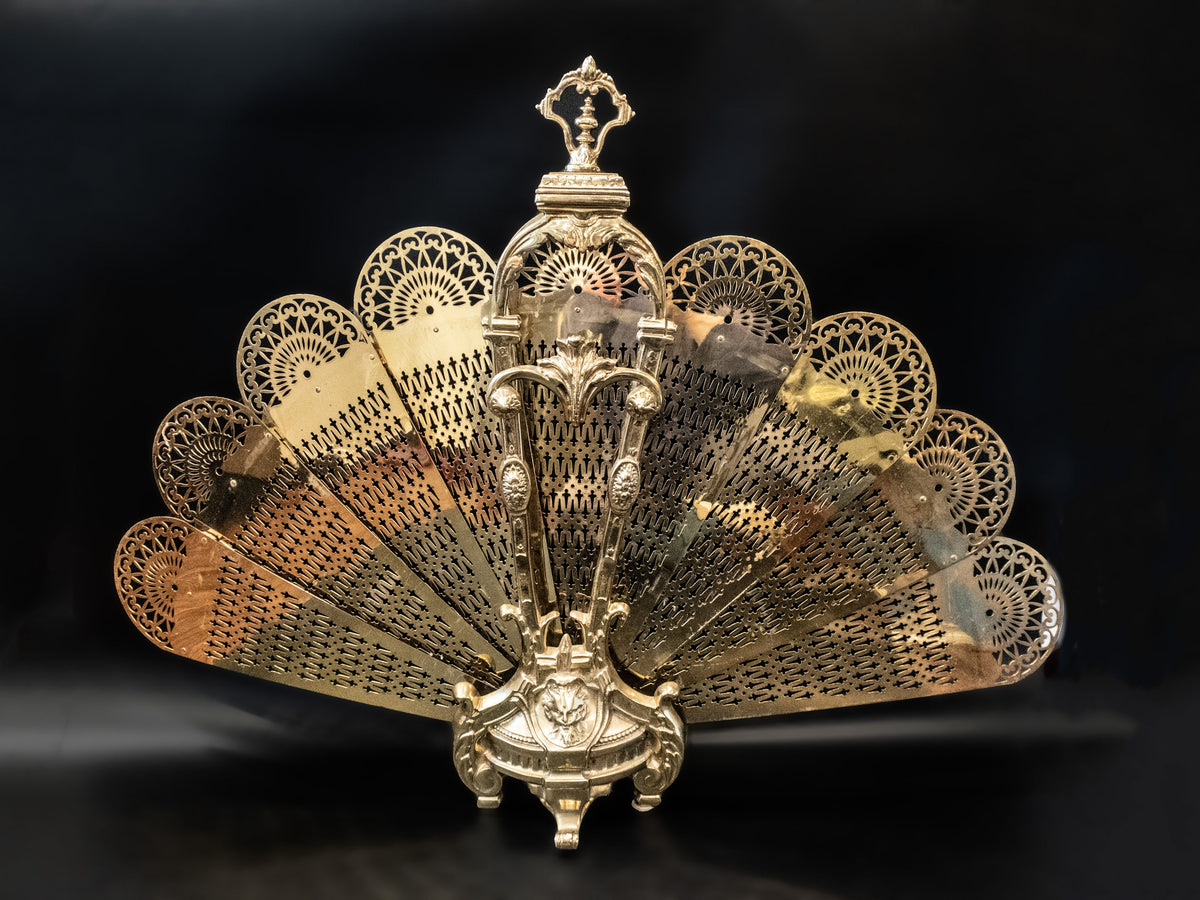 Antique Brass Fireplace Screen Fan Greek God Louis XV Style ...